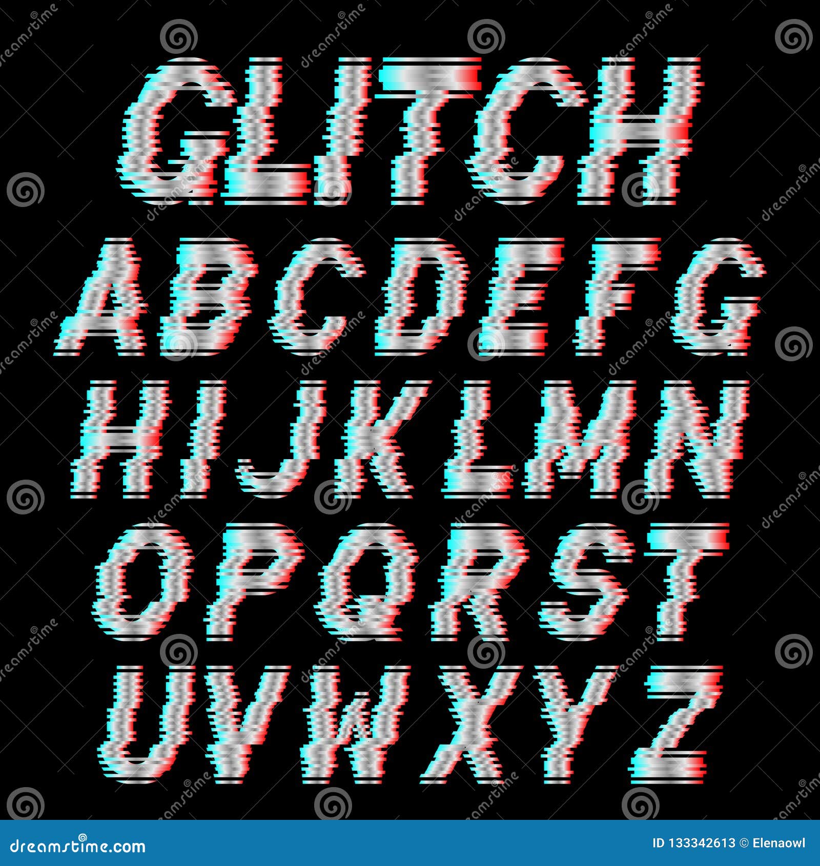 Decorative Alphabet Letters with Electronic Glitch Effect Stock Vector ...