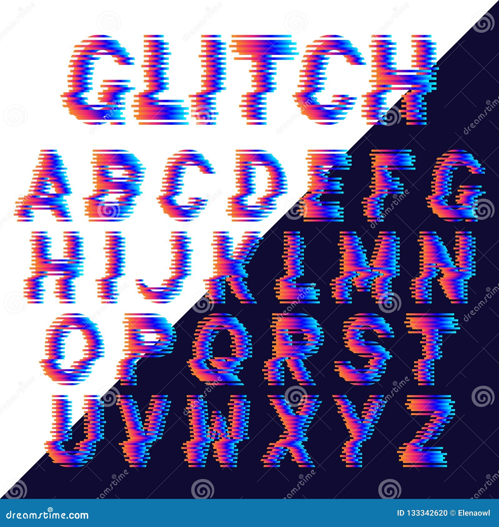 Decorative Alphabet Letters with Electronic Glitch Effect Stock Vector ...