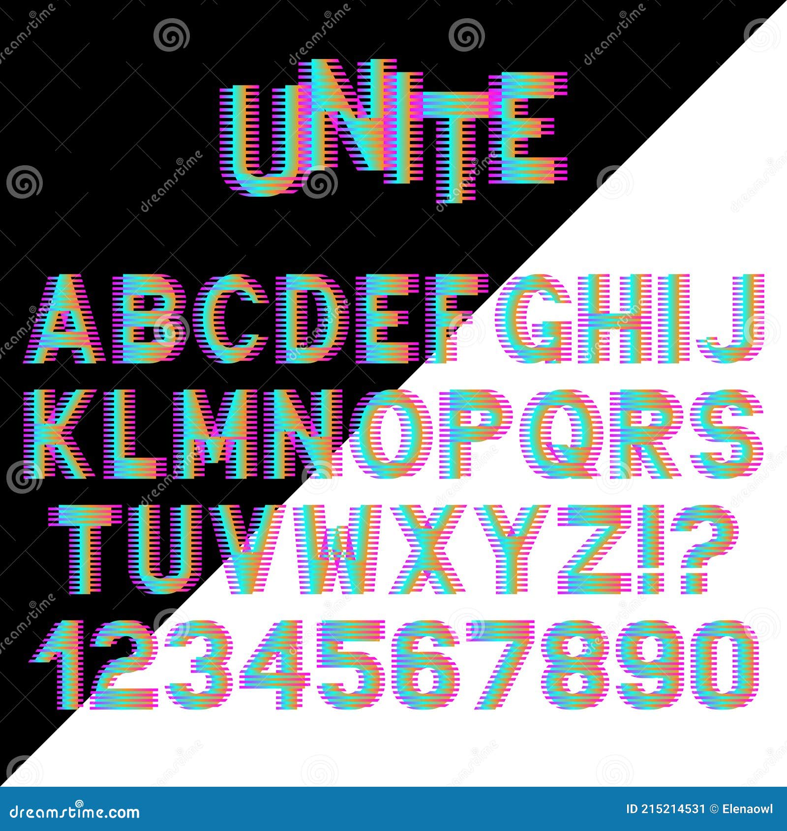 Decorative Alphabet Letters with Electronic Glitch Effect. Stock Vector ...