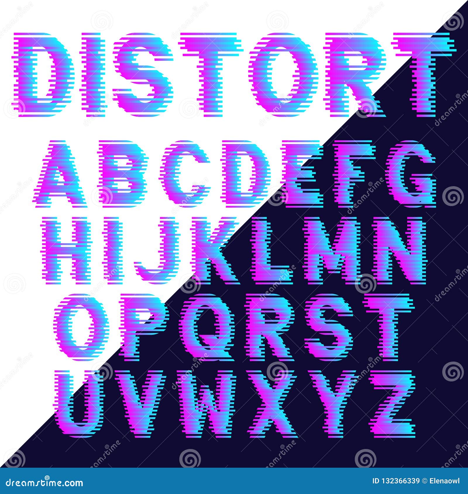 Decorative Alphabet Letters with Glitch Effect Stock Vector ...