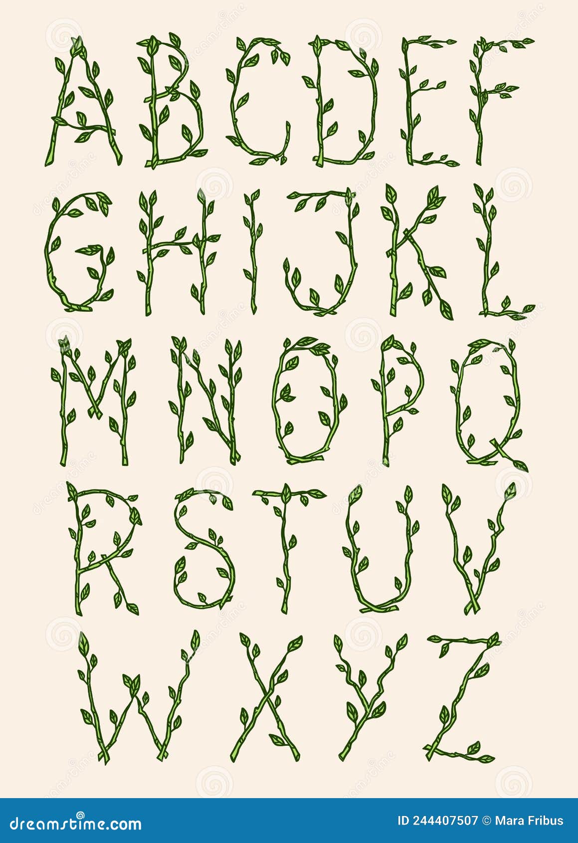 Decorative Alphabet Made of Green Tree Branches Stock Vector ...