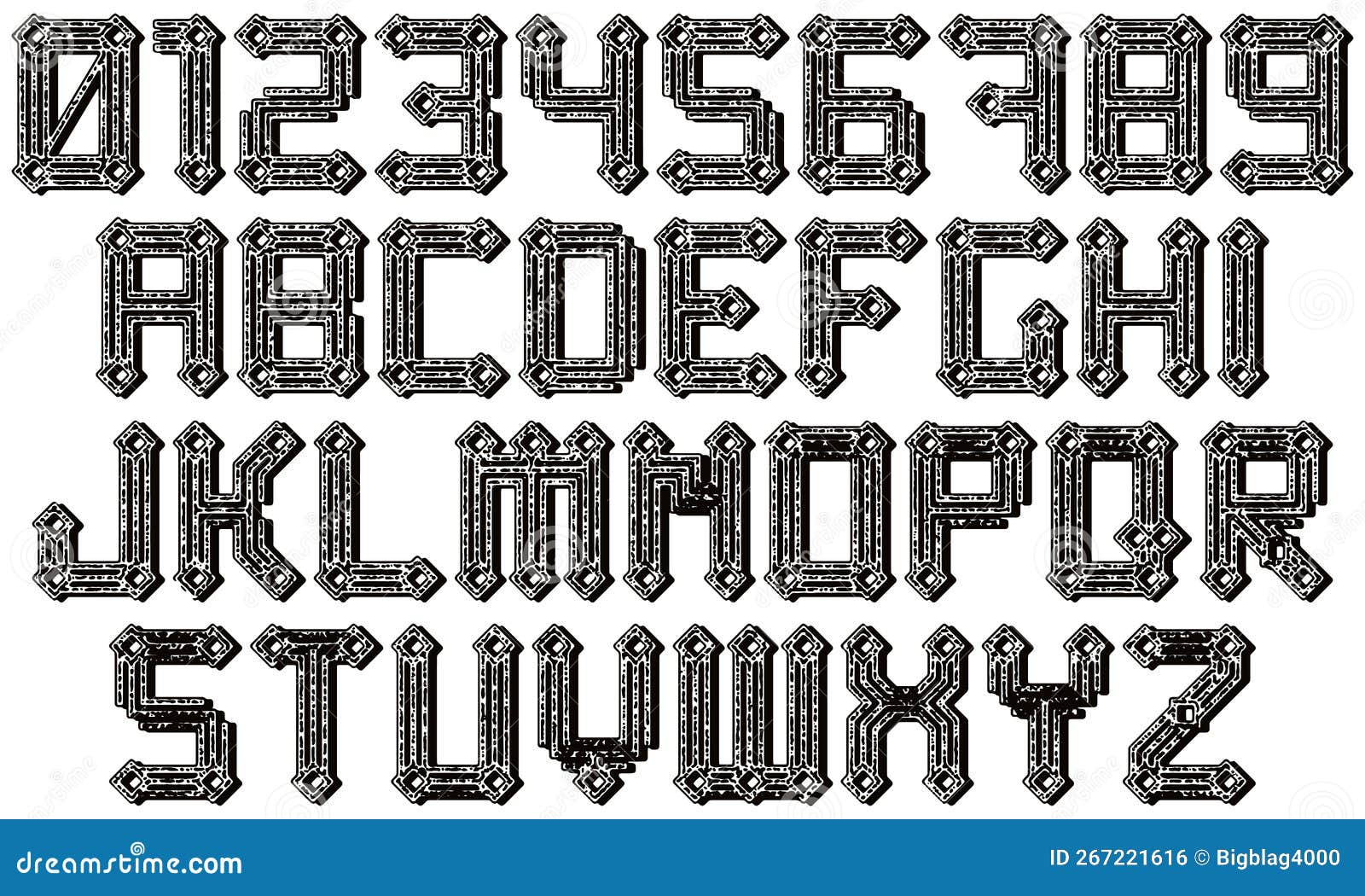 Decorative Alphabet and Numbers on White Background.Vector Custom ...