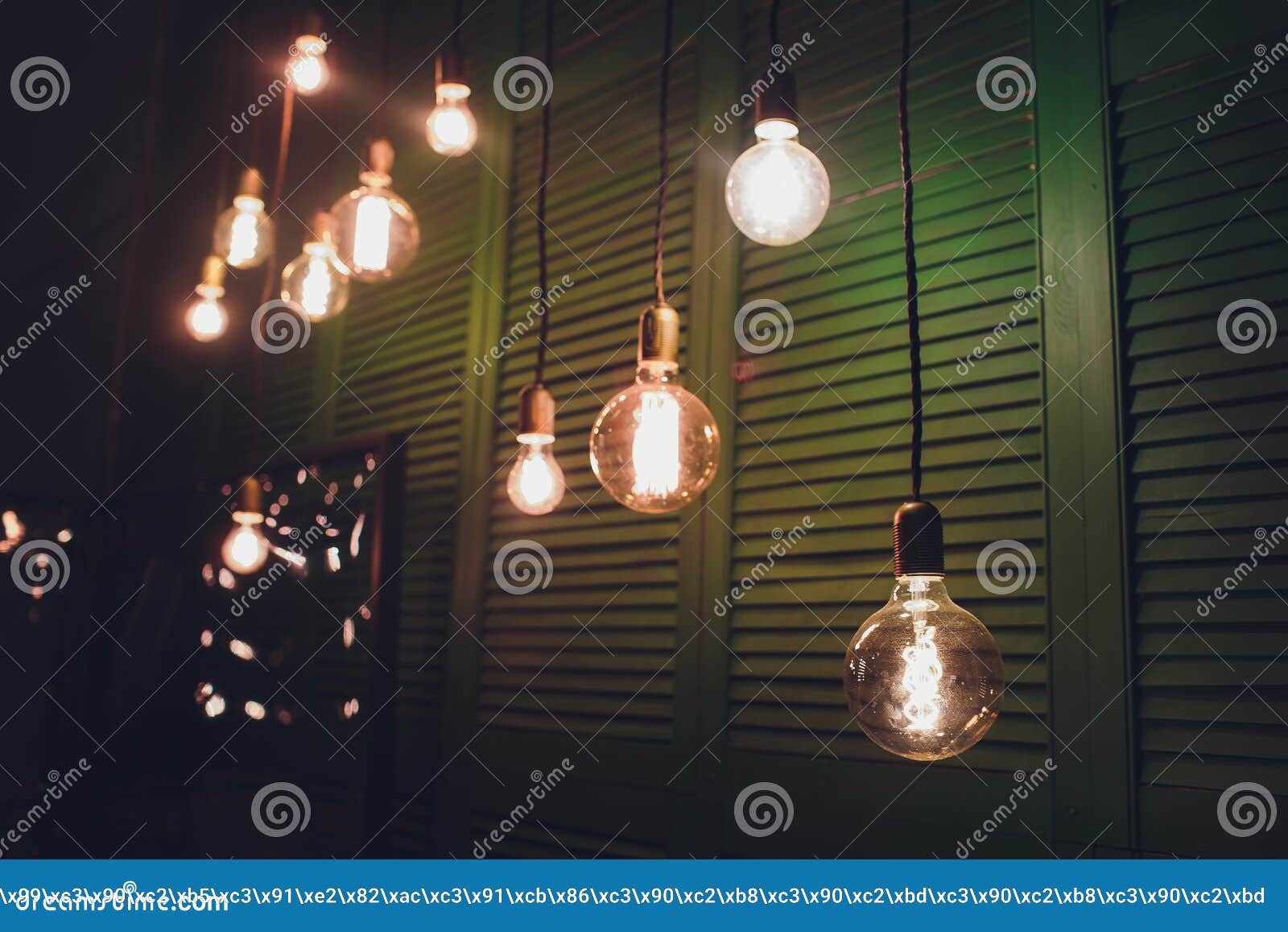 Decorative Antique Edison Style Light Bulbs Against Brick Wall ...