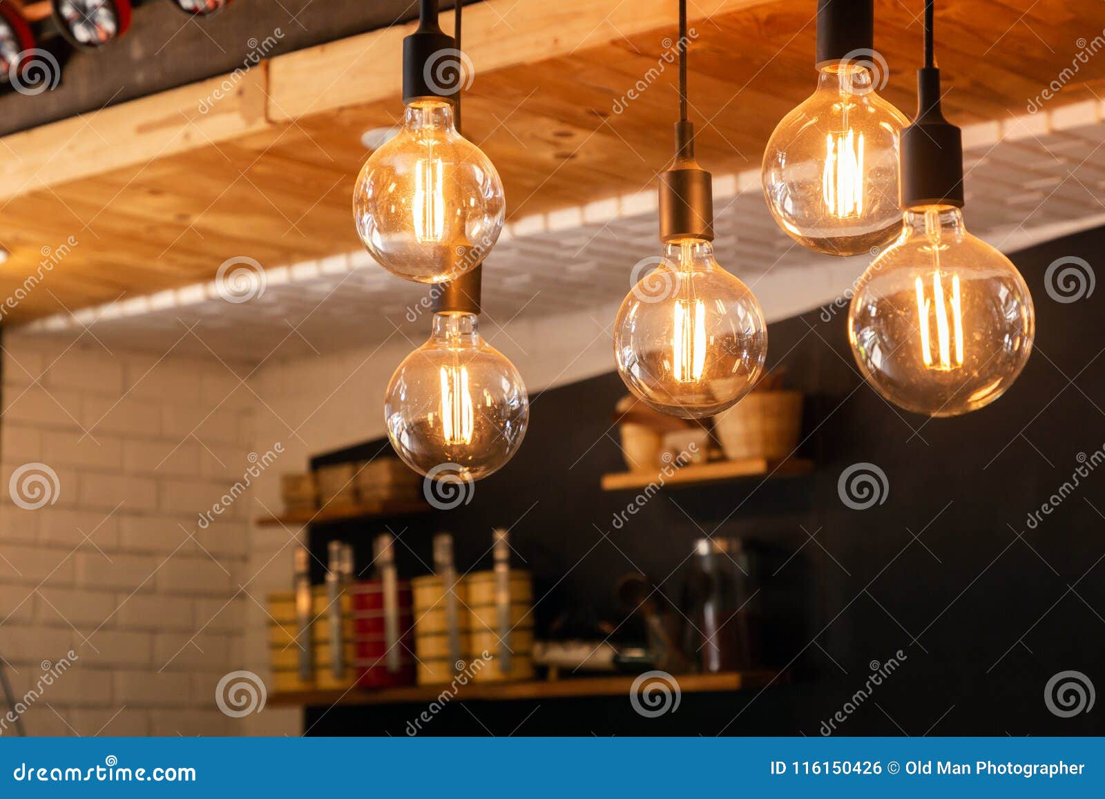 Decorative Antique LED Tungsten Light Bulbs Hanging on Ceiling Stock ...