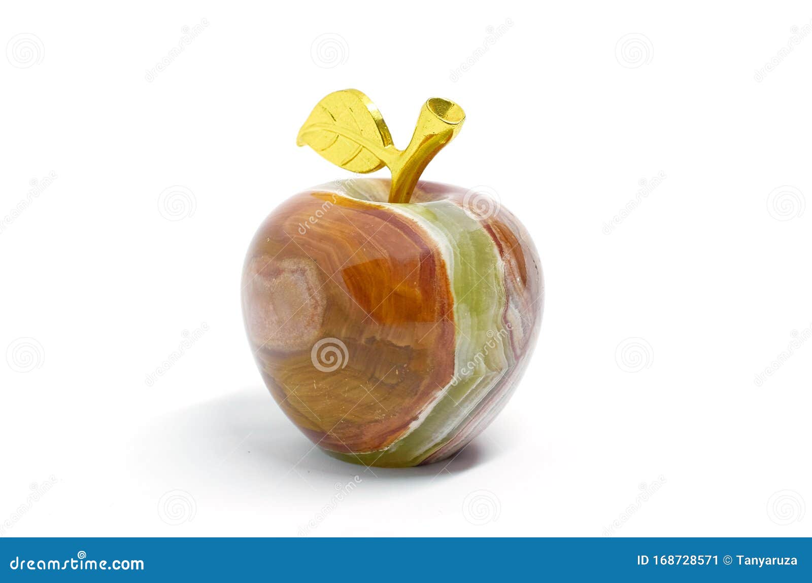 Decorative Apple Made of Marble with a Golden Branch and Leaf Isolated ...