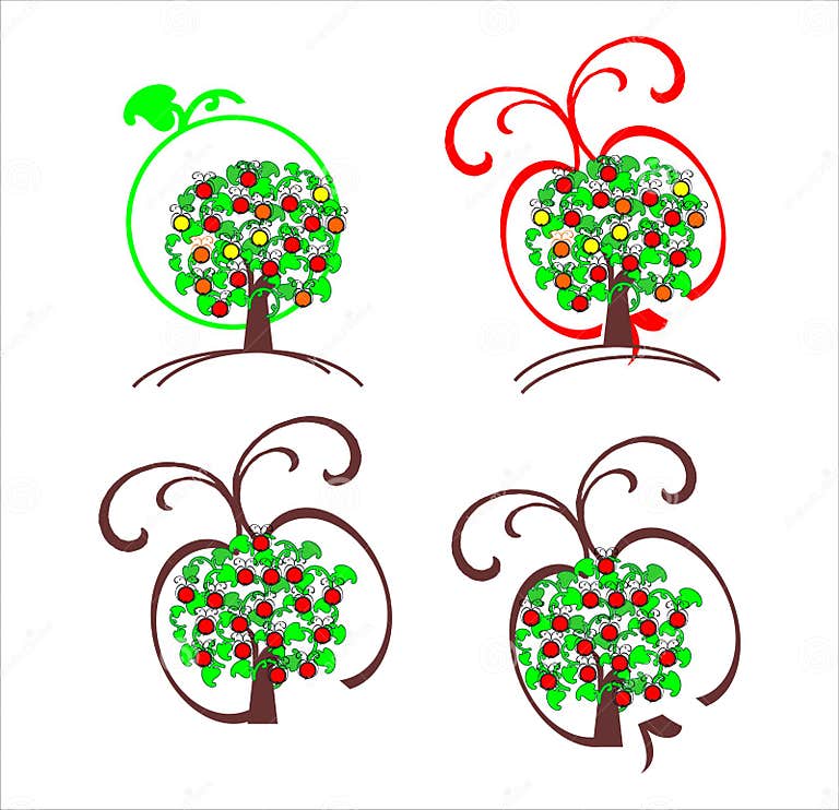 Decorative apple tree stock vector. Illustration of ornamental - 36283119