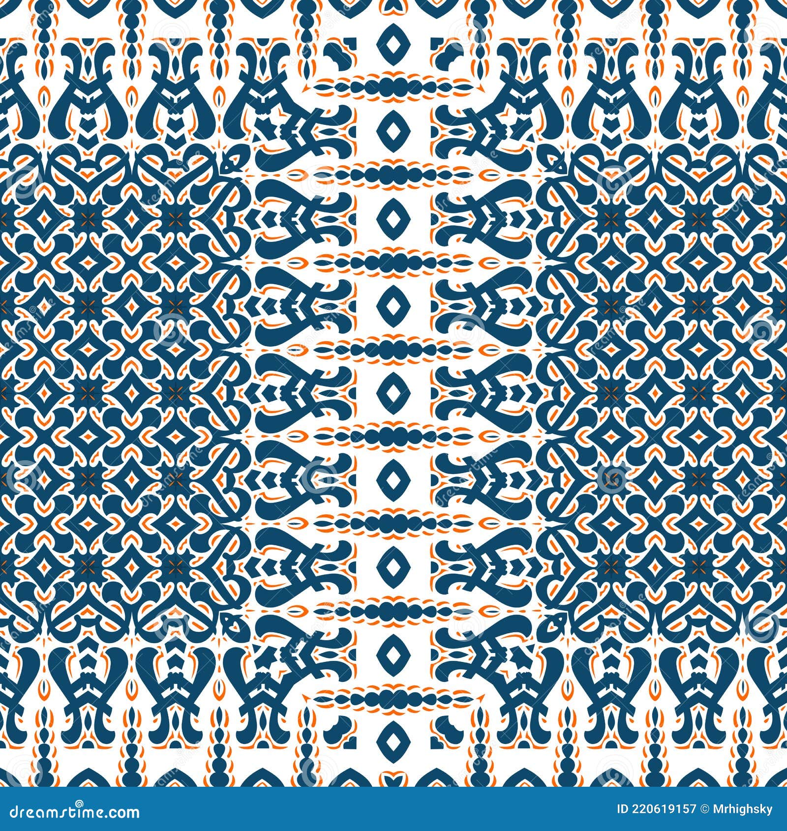 Decorative Arabesque Blue and Orange Seamless Pattern Stock Vector ...