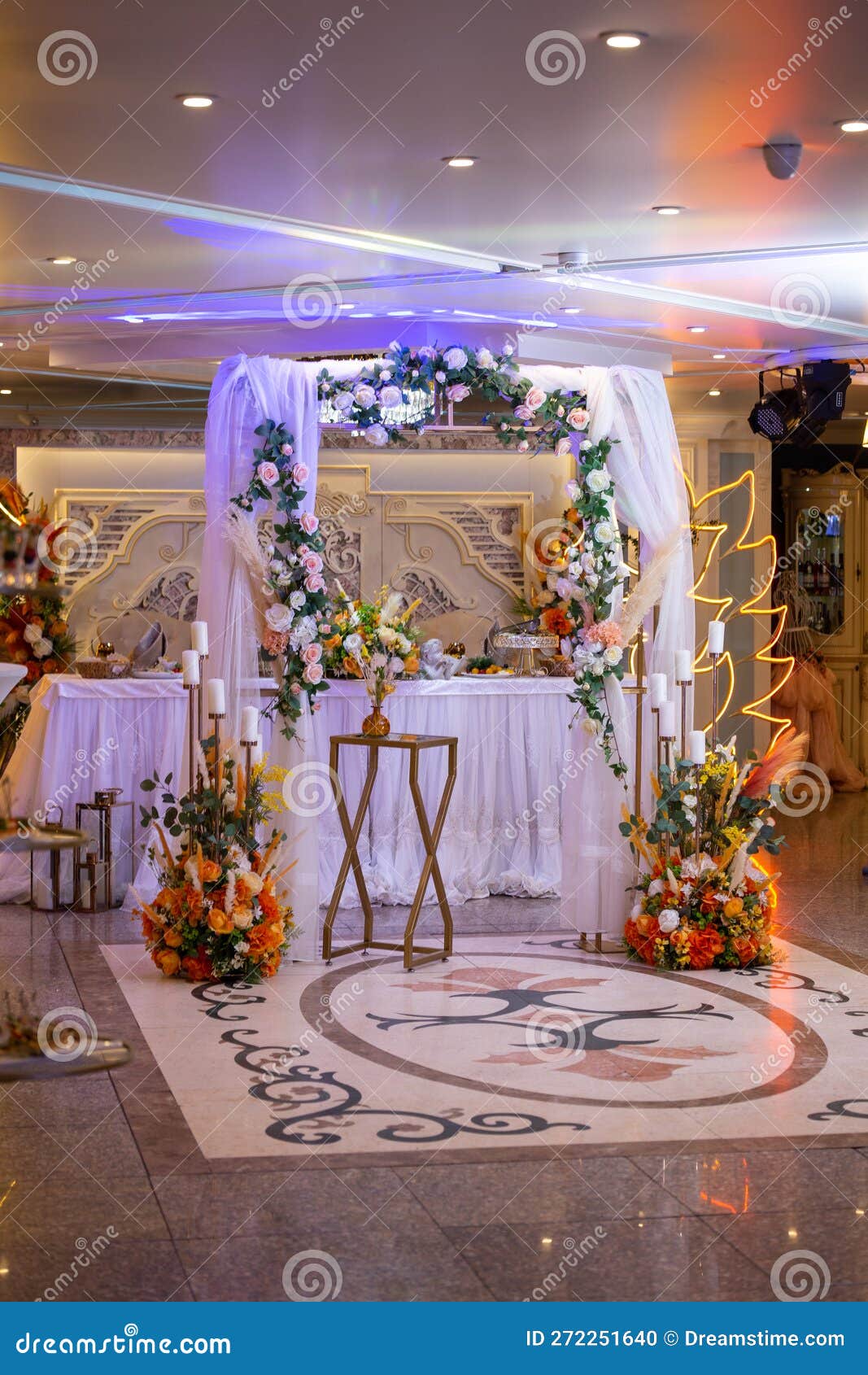 Decorative Arch with Flowers for a Wedding Ceremony in a Restaurant ...