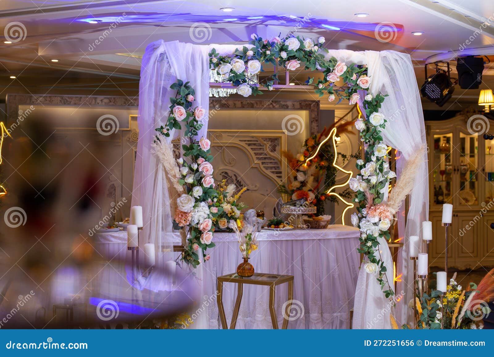 Decorative Arch with Flowers for a Wedding Ceremony in a Restaurant ...