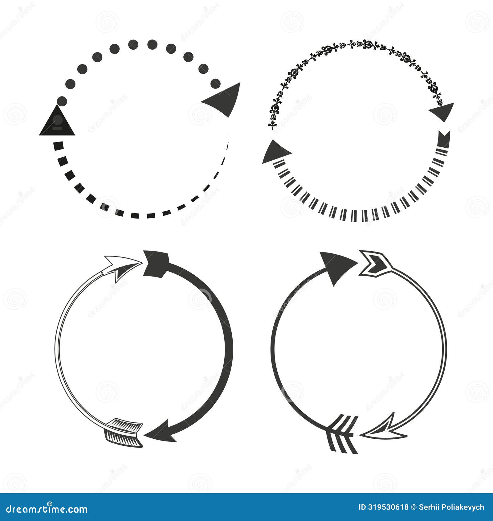 Decorative Arrow Circle Set. Diverse Style Vector Frames. Directional ...