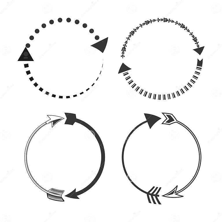 Decorative Arrow Circle Set. Diverse Style Vector Frames. Directional ...
