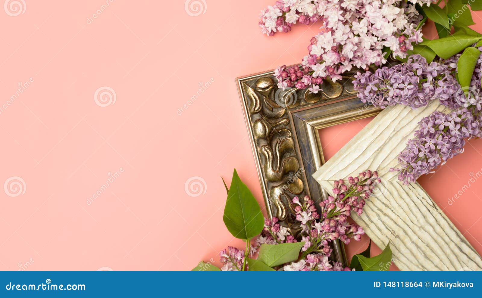 Decorative Art Frames with Lilac Flowers on Pink Background. Stock ...