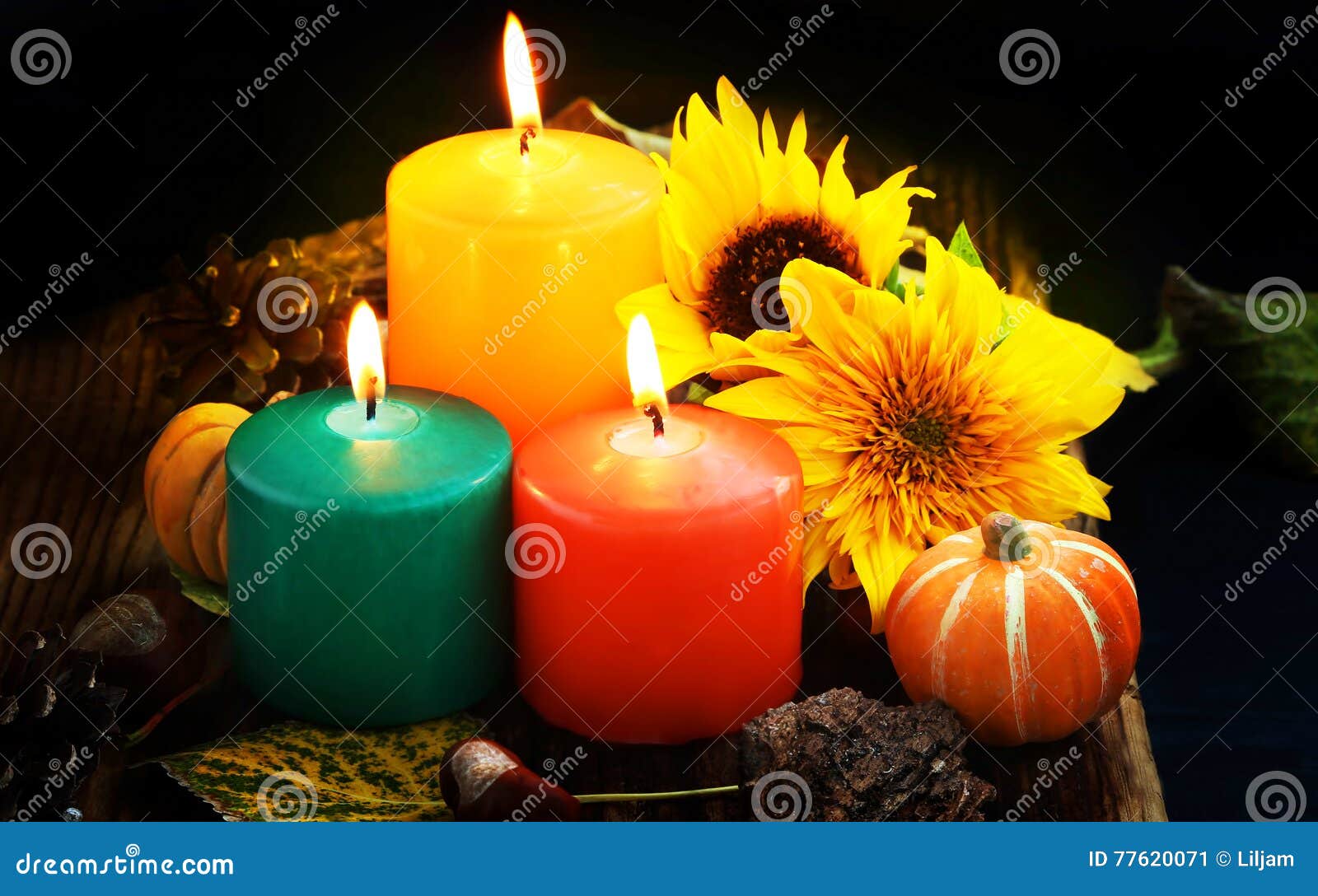 Decorative autumn candles stock image. Image of orange - 77620071