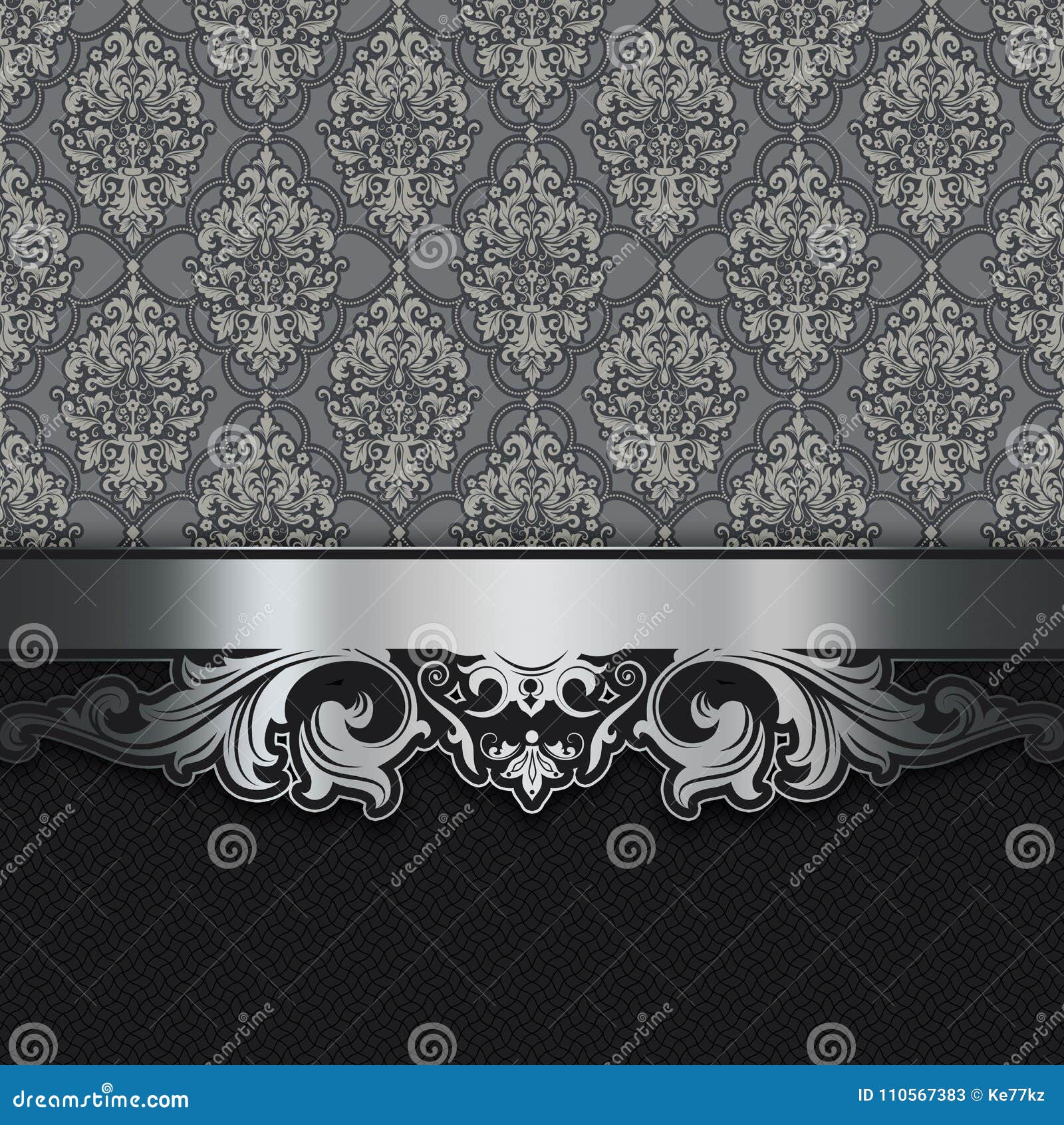 Decorative Background with Vintage Patterns and Silver Border. Stock ...
