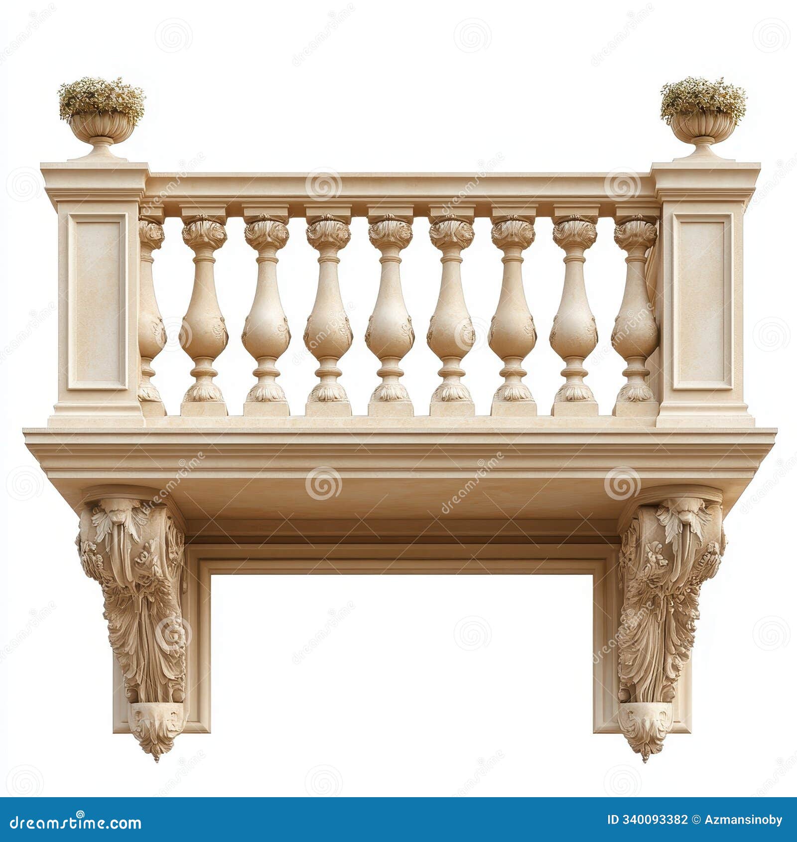 A Decorative Balcony Railing with Ornate Details and Planters Stock ...