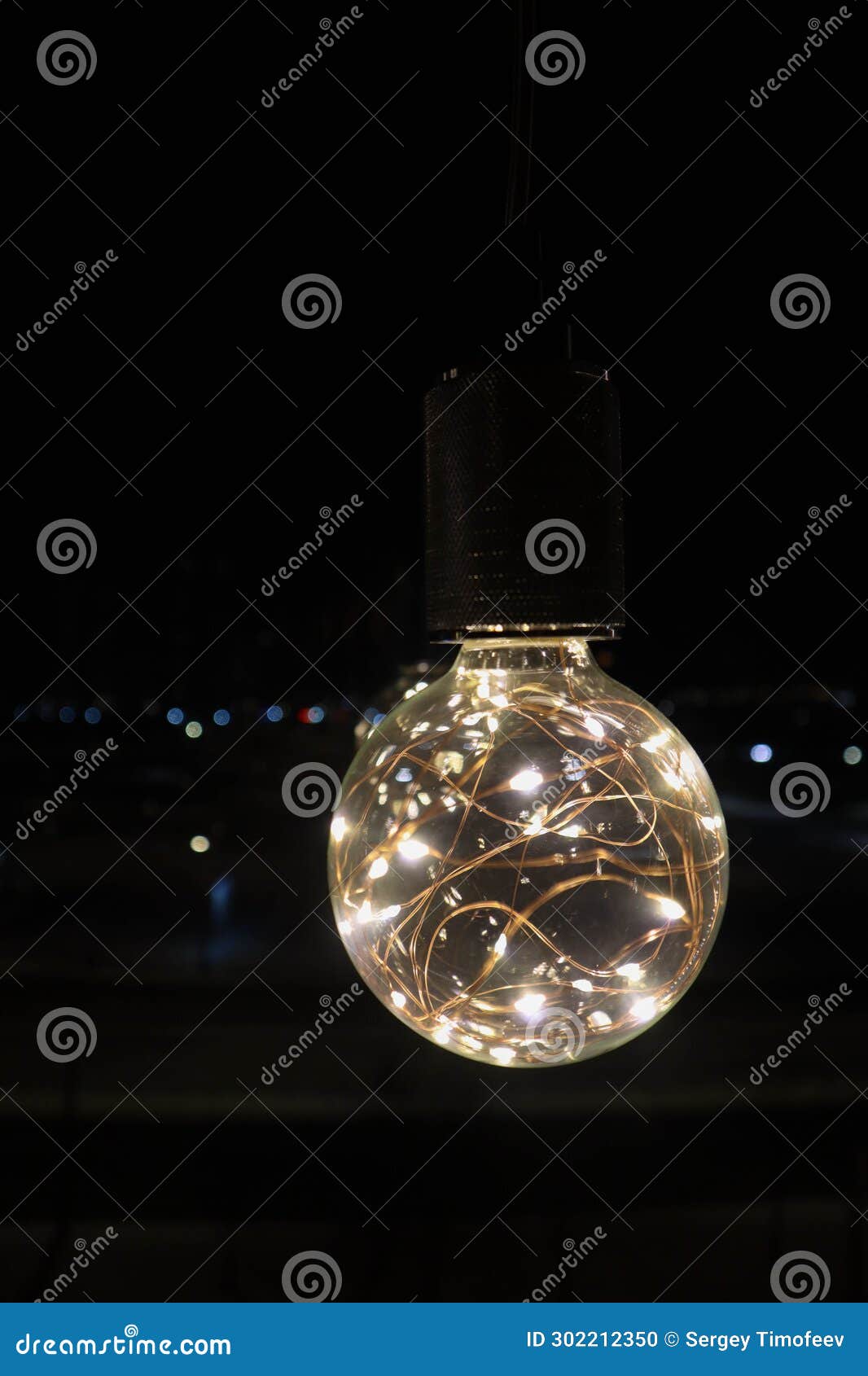 Decorative Beautiful Light Bulb in the Dark Night Close Up Background ...