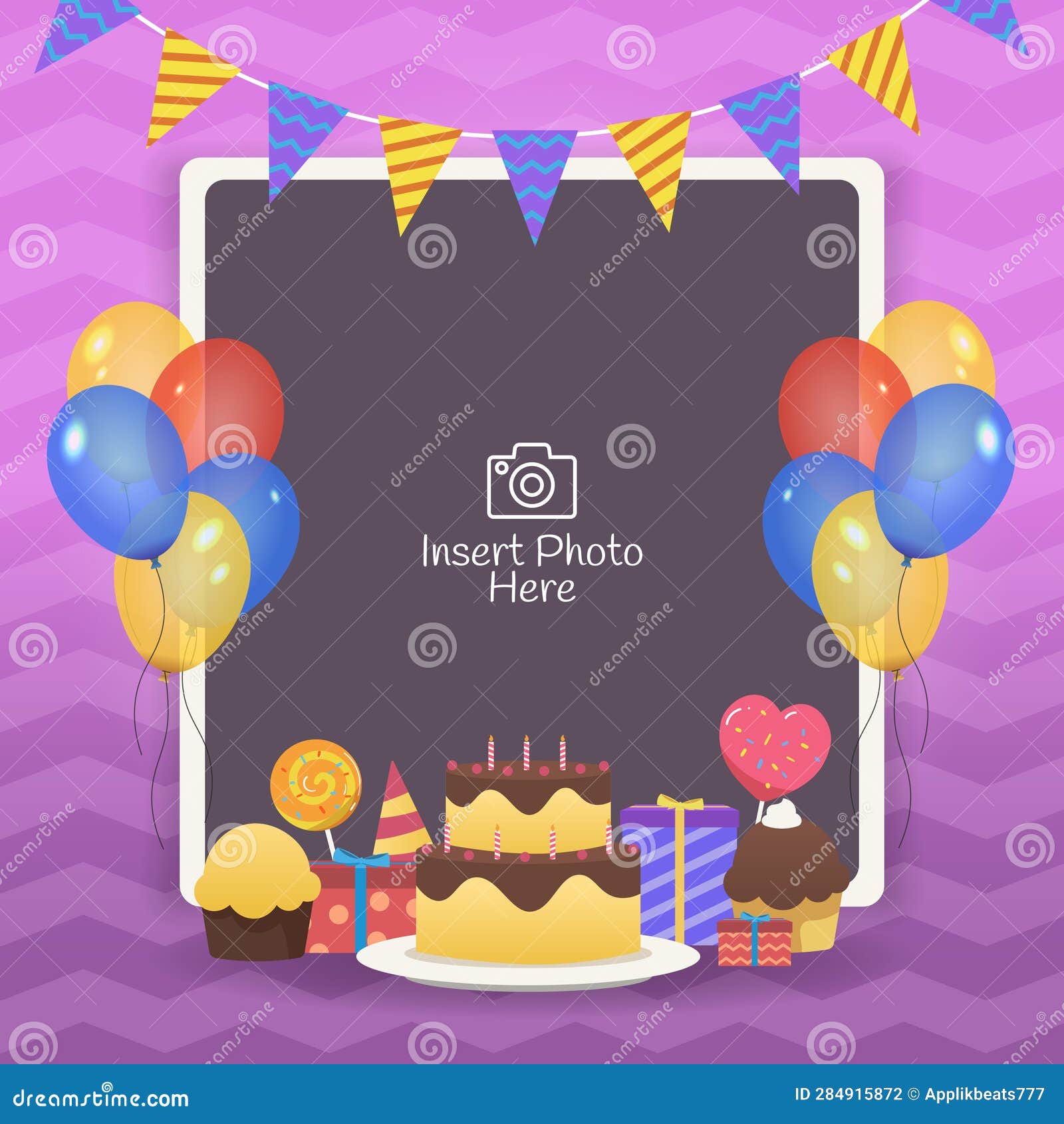 ? Decorative Birthday Frame with Colorful Balloons, Birthday Cakes and ...
