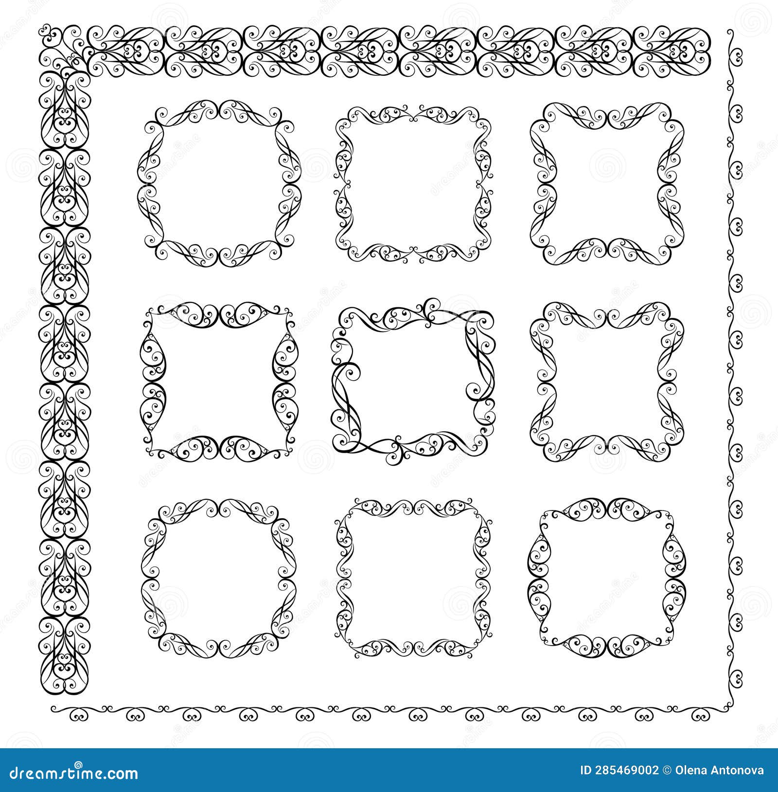 Decorative Black Art Deco Curled Frames and Seamless Borders Set. Part ...