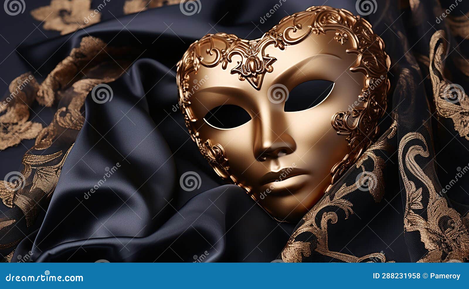 Decorative Black Heart and Mask, on Color Fabric Stock Illustration ...