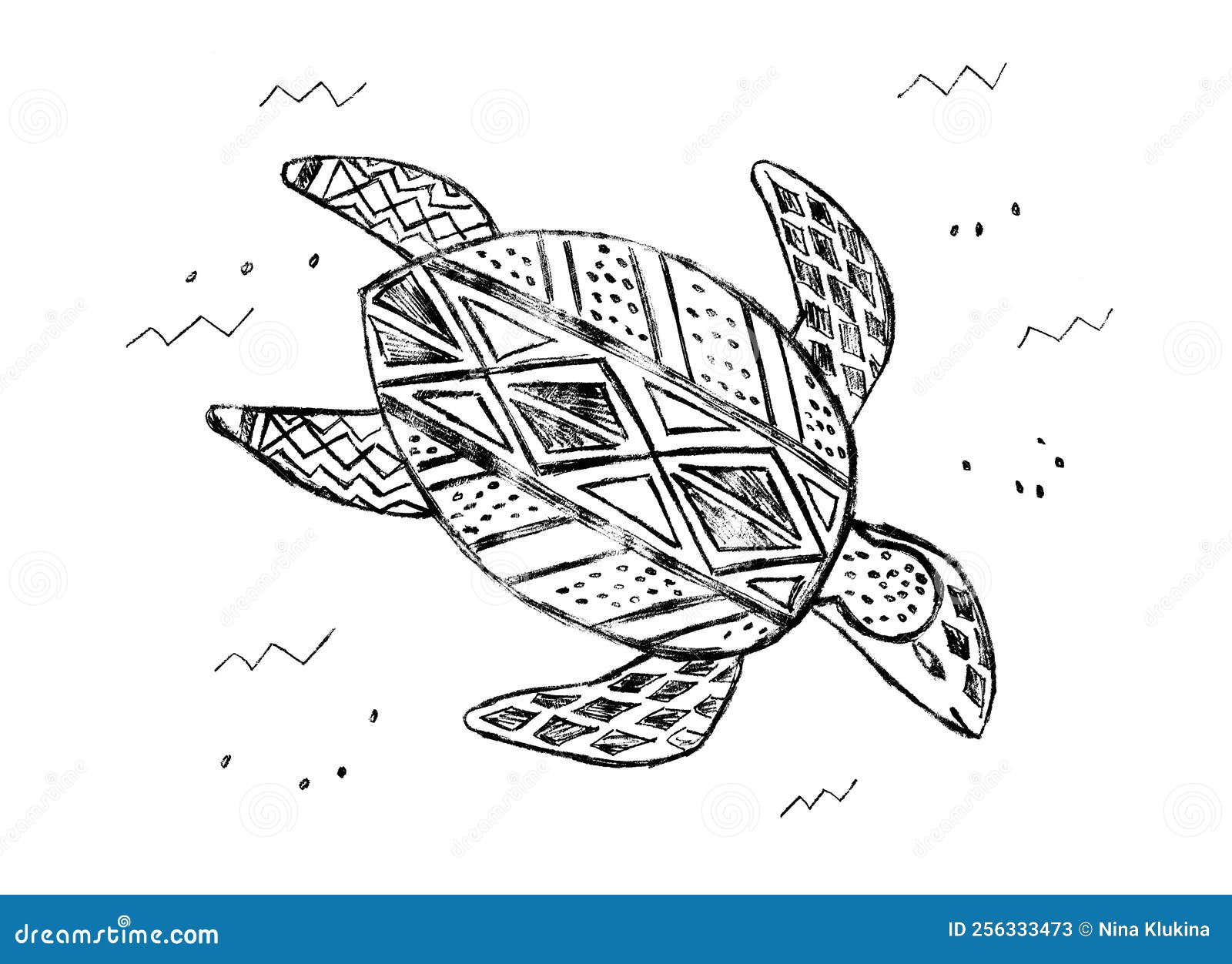 Decorative Black Sea Turtle on a White Background Stock Illustration ...