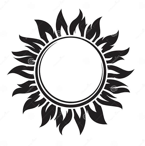 Decorative Black Sun Symbol with Long Rays. Vector Illustration Stock ...