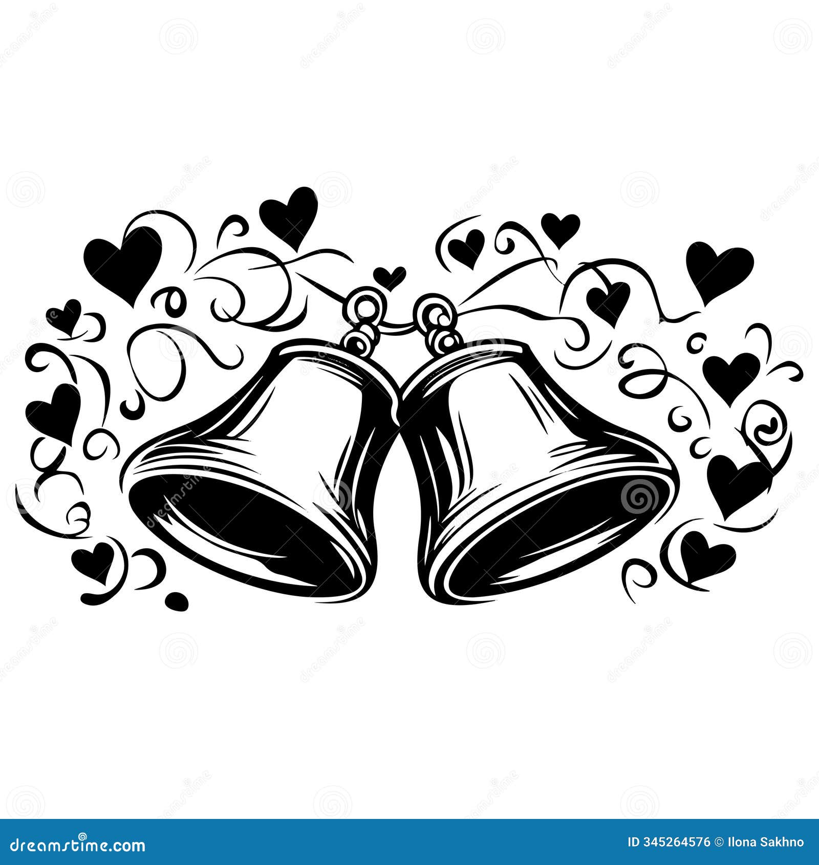 Decorative Black and White Illustration of Two Wedding Bells with ...