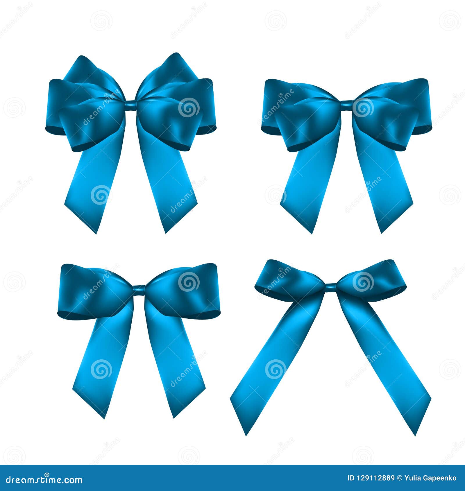 Decorative Blue Bow Collection Set. 3D Realistic Vector Illustration ...