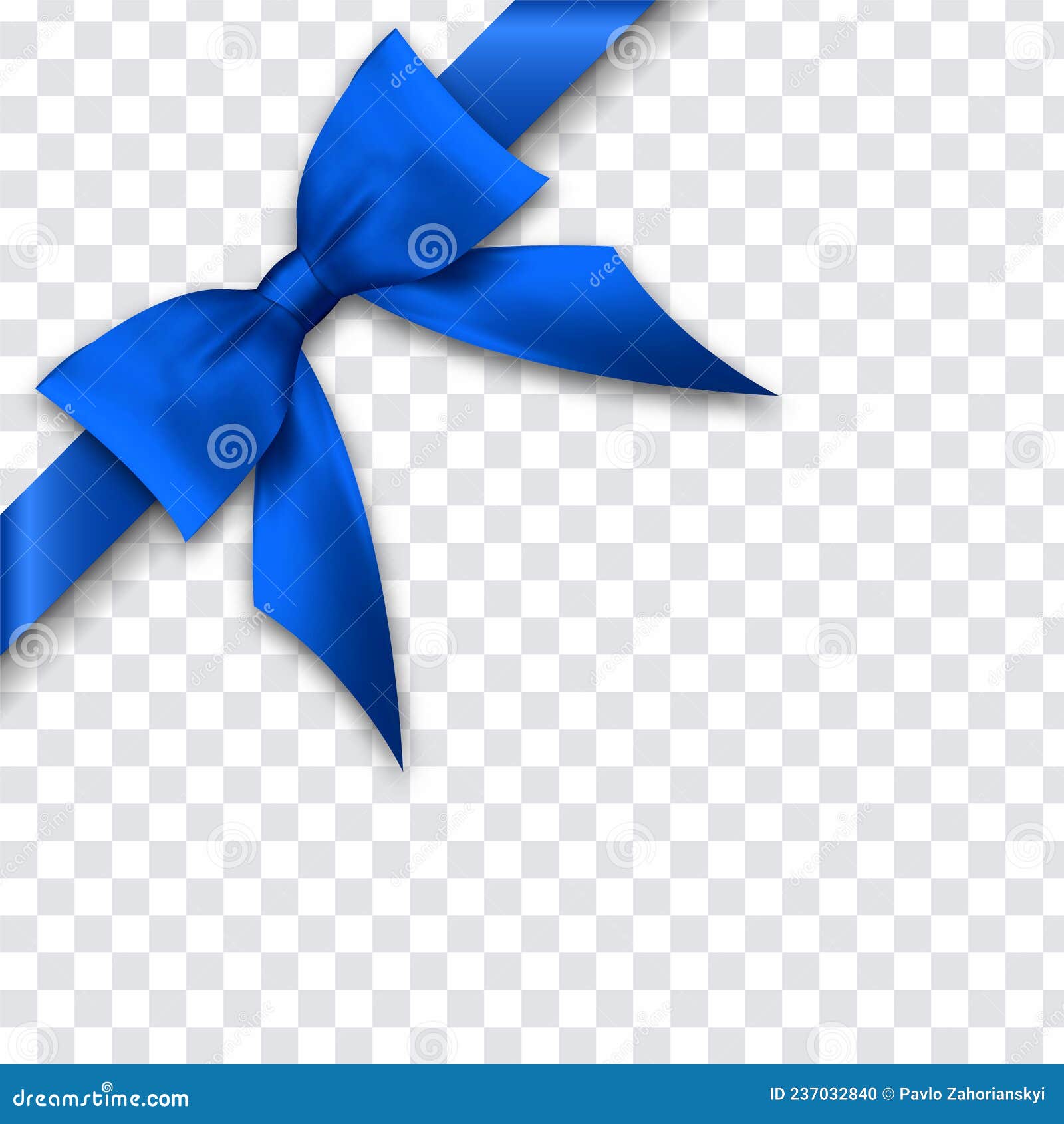Decorative Blue Bow with Diagonally Ribbon on the Corner. Vector Bow ...