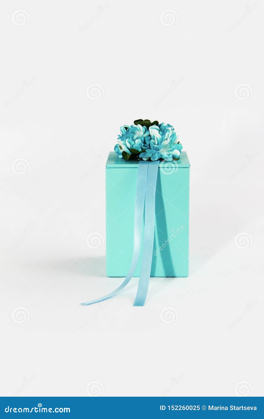 Decorative Blue Gift Box with Flower and Ribbon Designs Stock Image ...