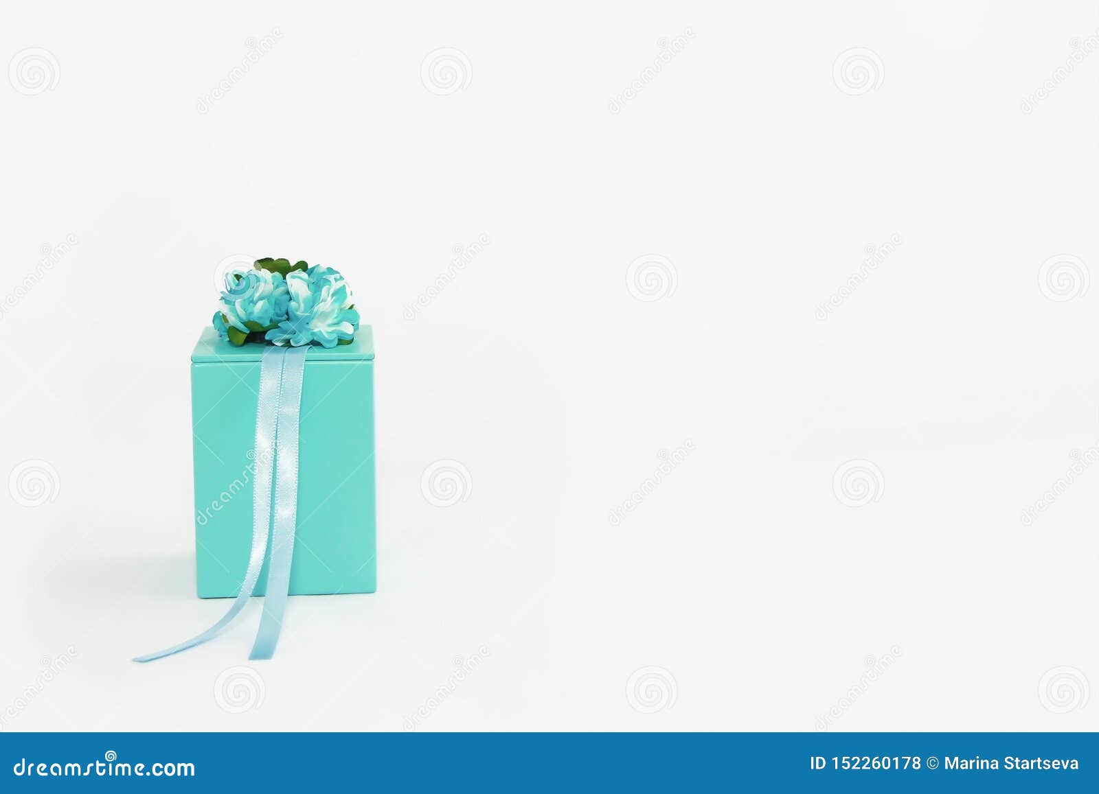 Decorative Blue Gift Box with Flower and Ribbon Designs Stock Photo ...