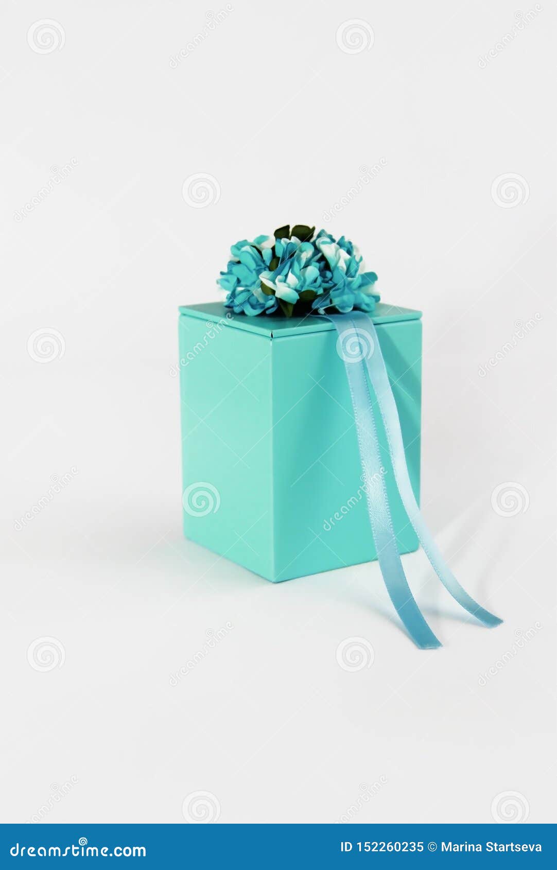 Decorative Blue Gift Box with Flower and Ribbon Designs Stock Image ...