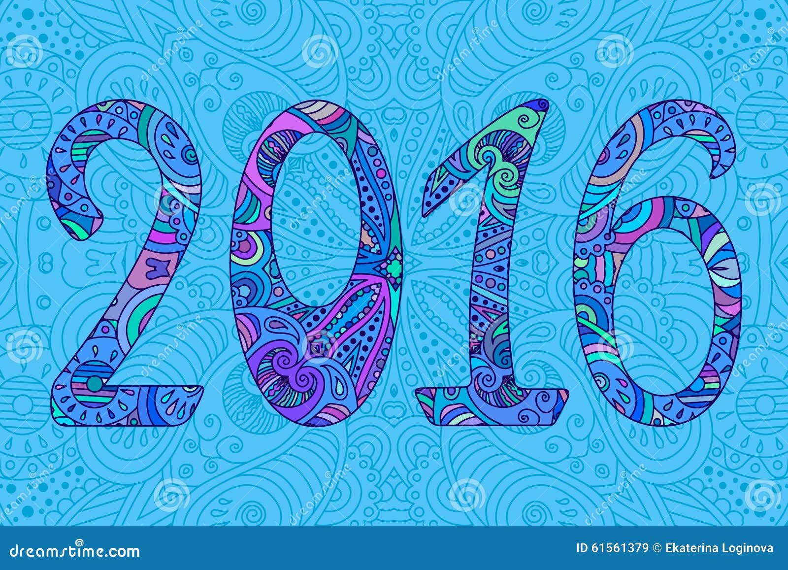 Decorative Blue New Year Numbers 2016 with Ornament. Stock Vector ...