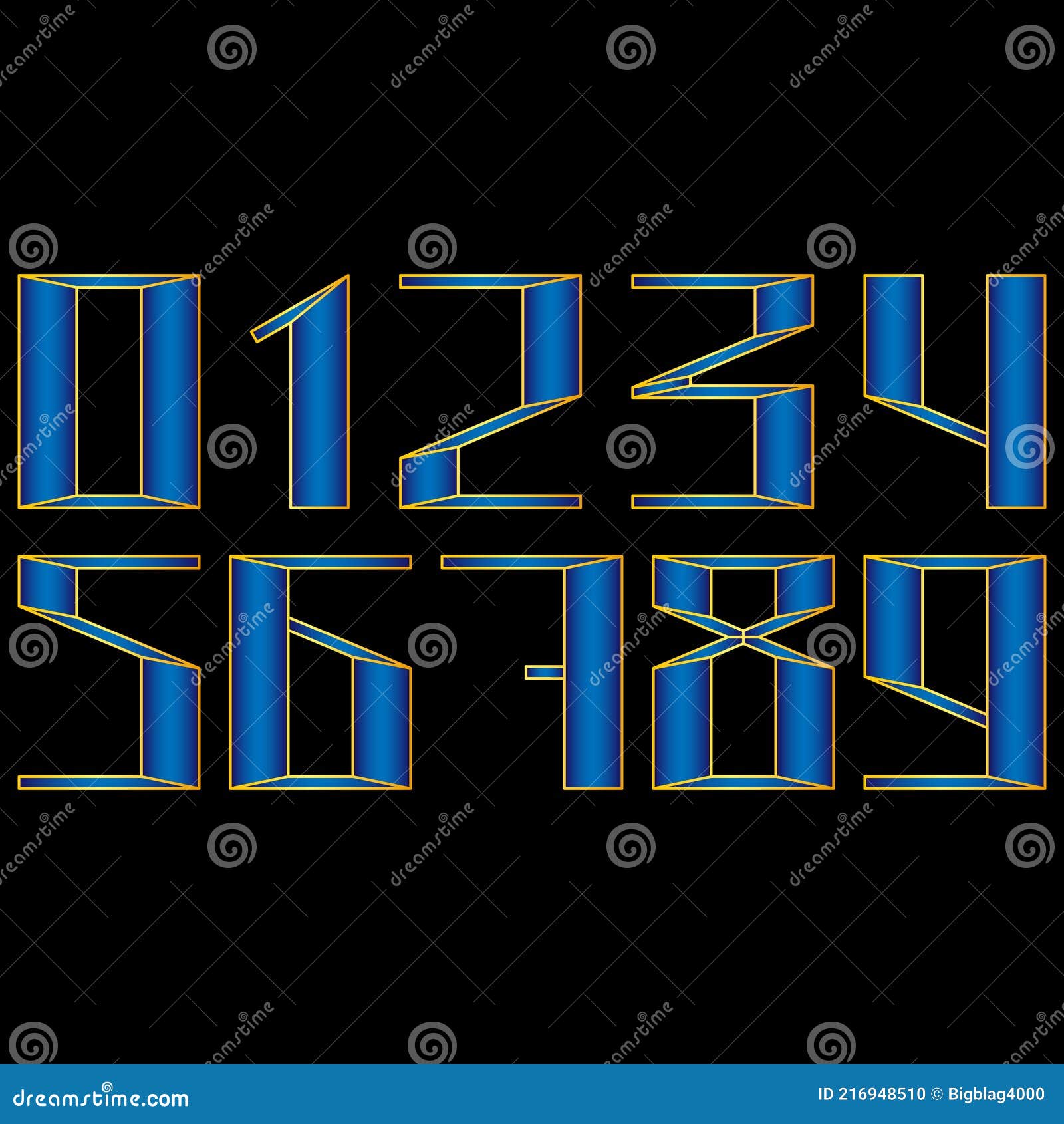 Decorative Blue Numbers on Black Background.Art Font. Stock Vector ...