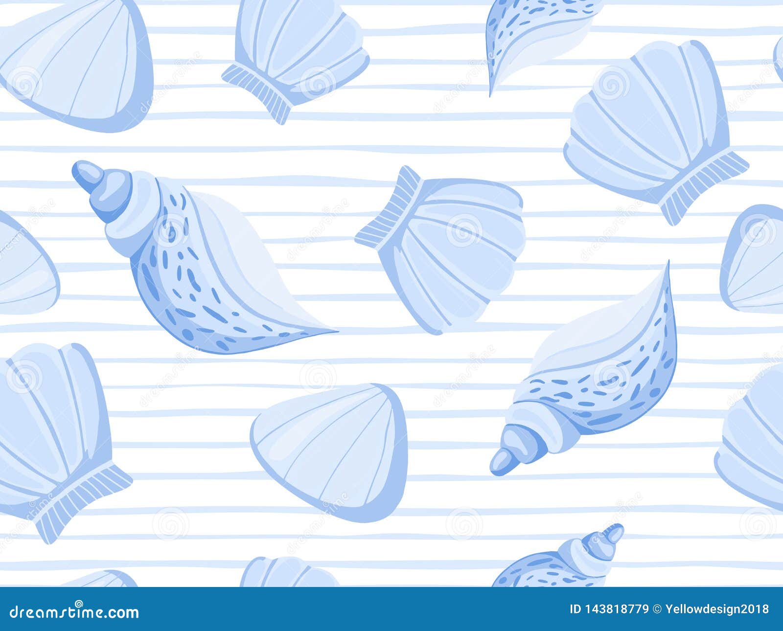Decorative Blue Seashells Stripe Seamless Pattern Stock Illustration ...
