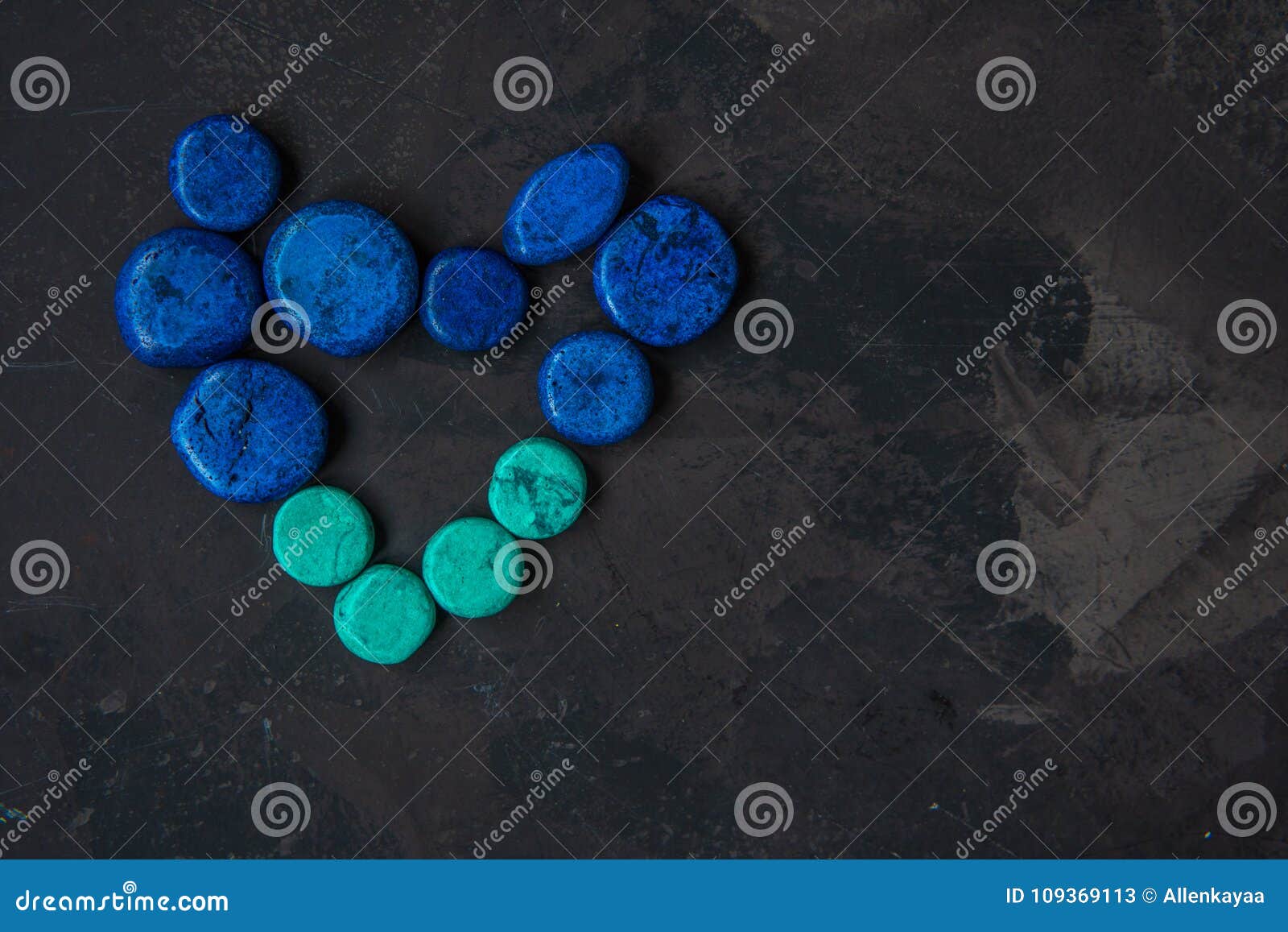 Decorative Blue Stones Shaped Heart on a Dark Background Stock Image ...