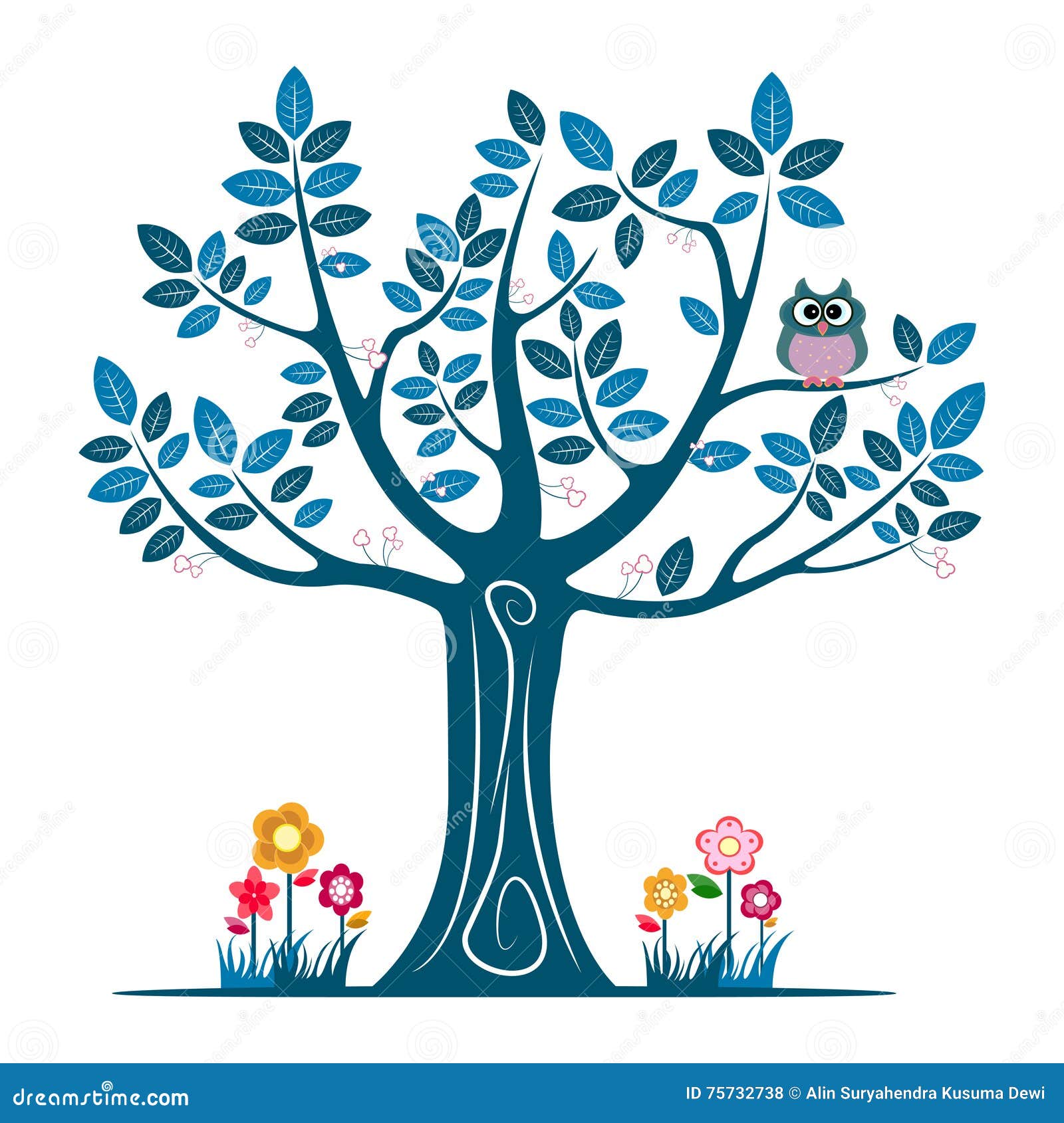Decorative Blue Tree Silhouette Stock Vector - Illustration of floral ...