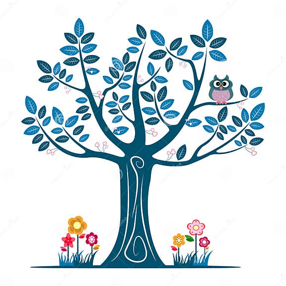 Decorative Blue Tree Silhouette Stock Vector - Illustration of floral ...