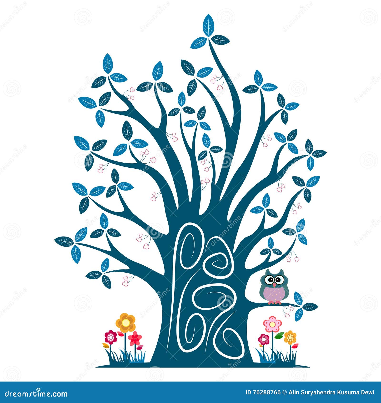 Decorative Blue Tree Silhouette Stock Vector - Illustration of branch ...