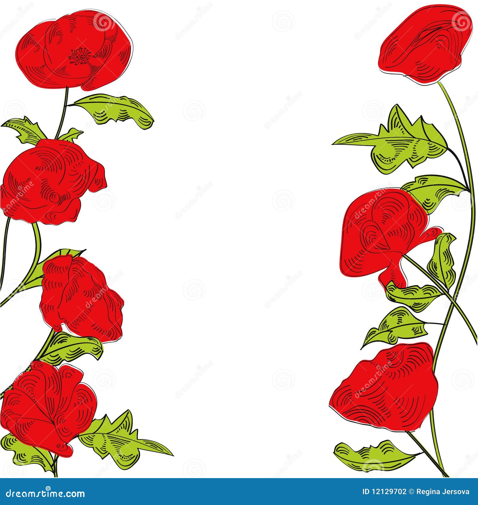Decorative Border with Red Flowers Stock Vector - Illustration of ...