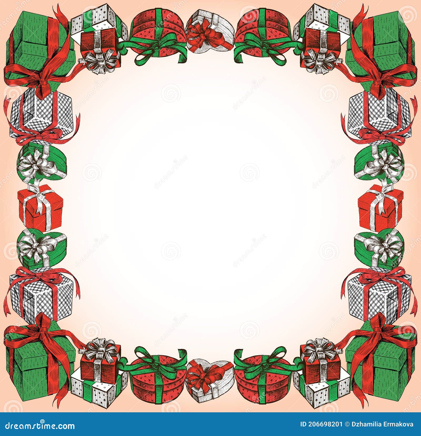 Decorative Border from Various Drawn Gifts Boxes Stock Vector ...