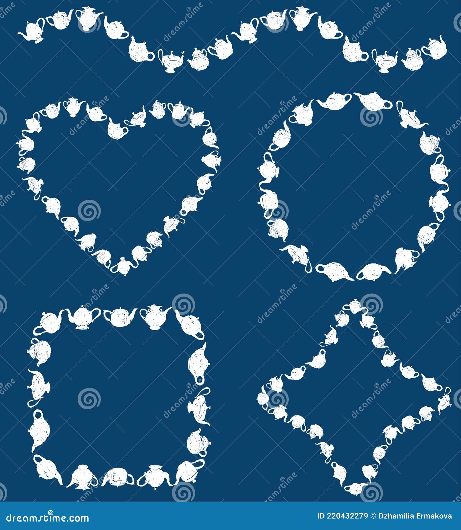 Decorative Borders from Silhouettes Various Drawn Tea Pots Stock Vector ...