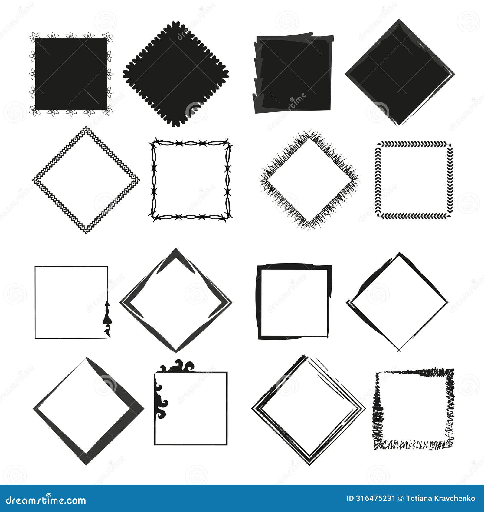 Decorative Borders Vector Collection. Assorted Frames Set. Monochrome ...