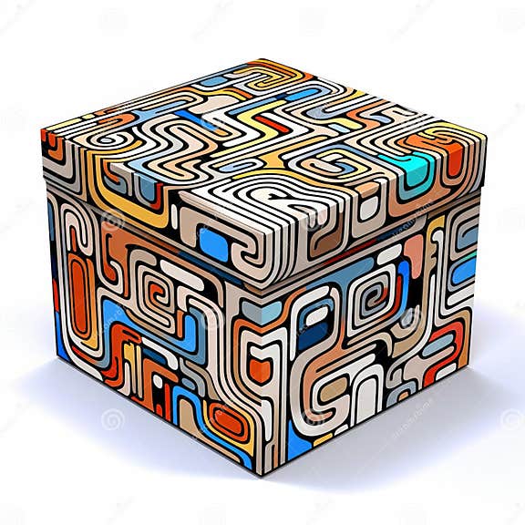 Decorative Box with Algorithmic Art on White Background Image Stock ...