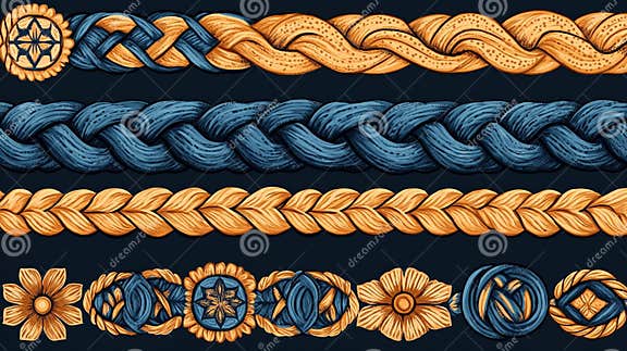 Decorative Braided Patterns in Blue and Gold Stock Illustration ...