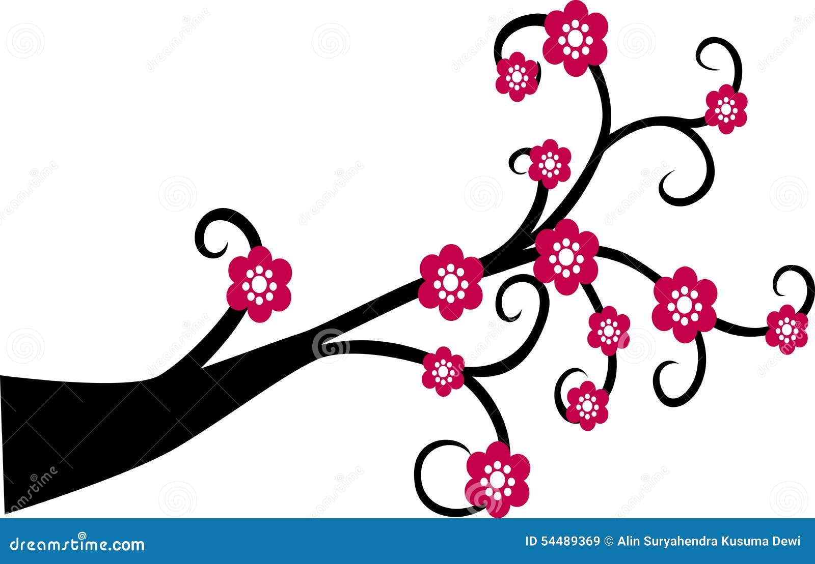 Decorative Branch Tree Silhouette with Red Flower Stock Vector ...