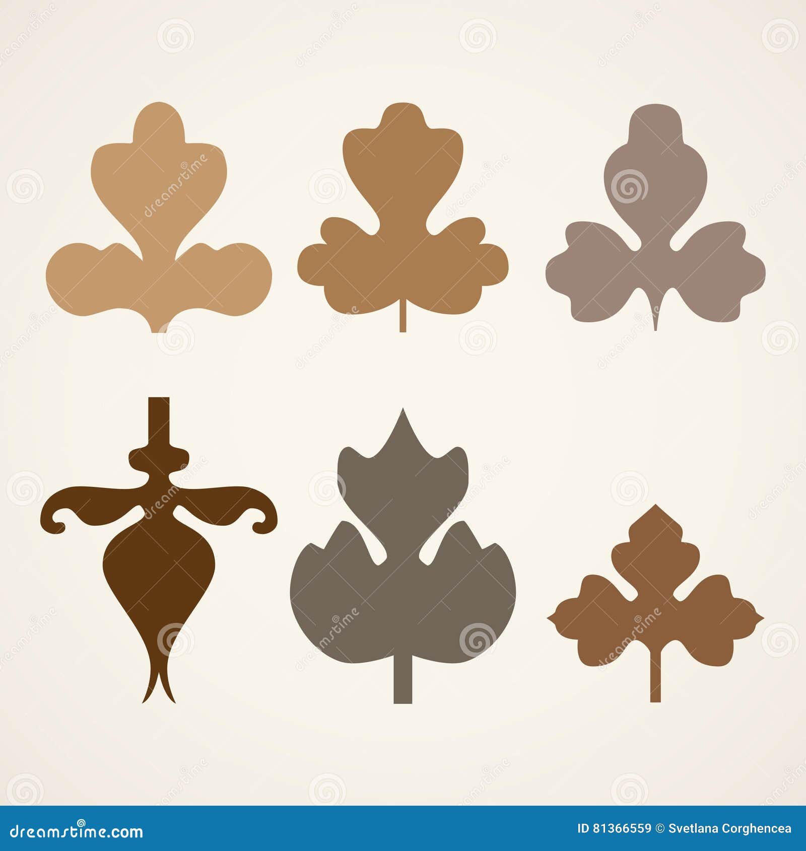 Decorative Brown Leaves Pattern Set Isolated on White . Stock Vector ...