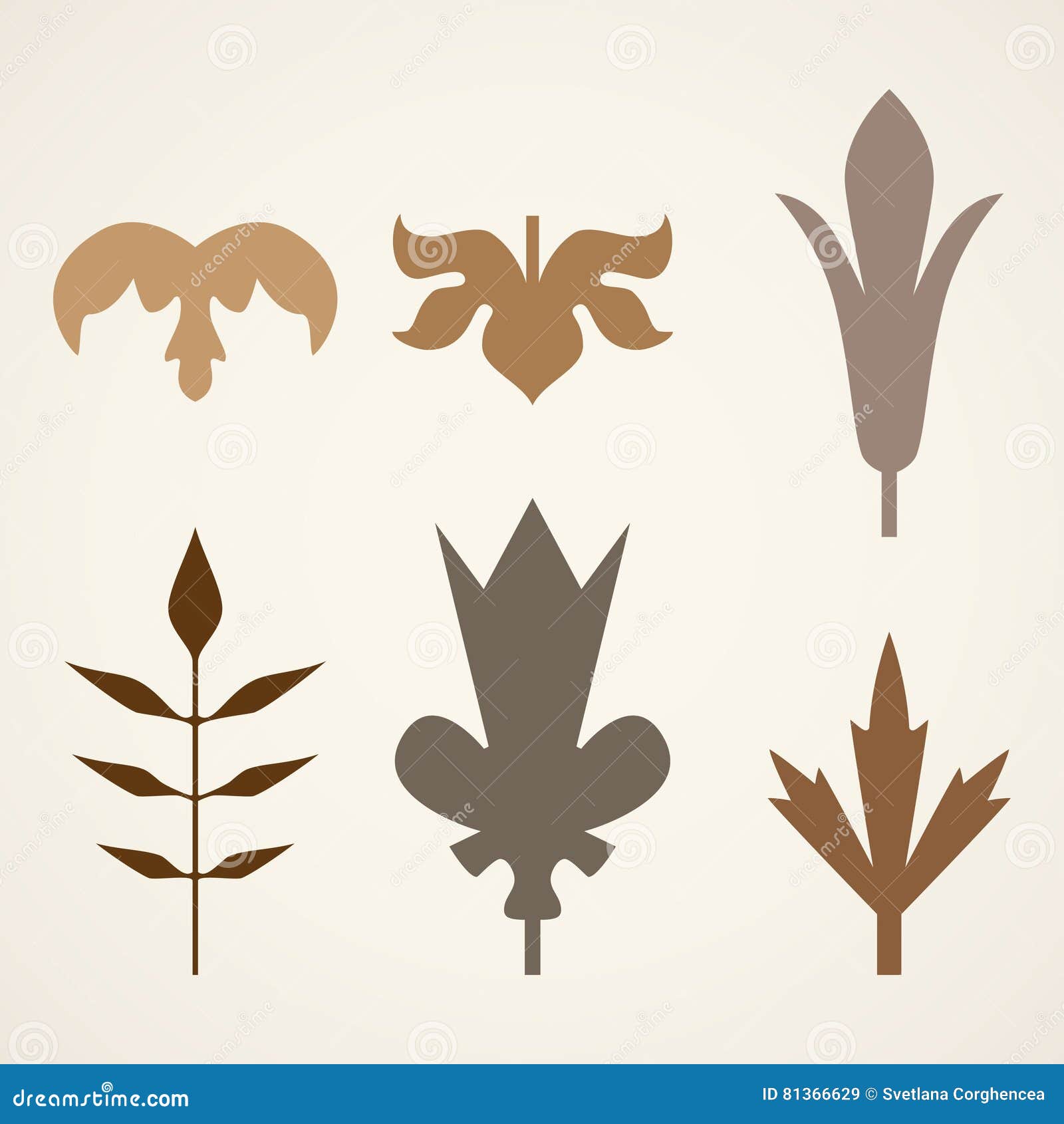 Decorative Brown Leaves Pattern Set Isolated on White . Stock Vector ...