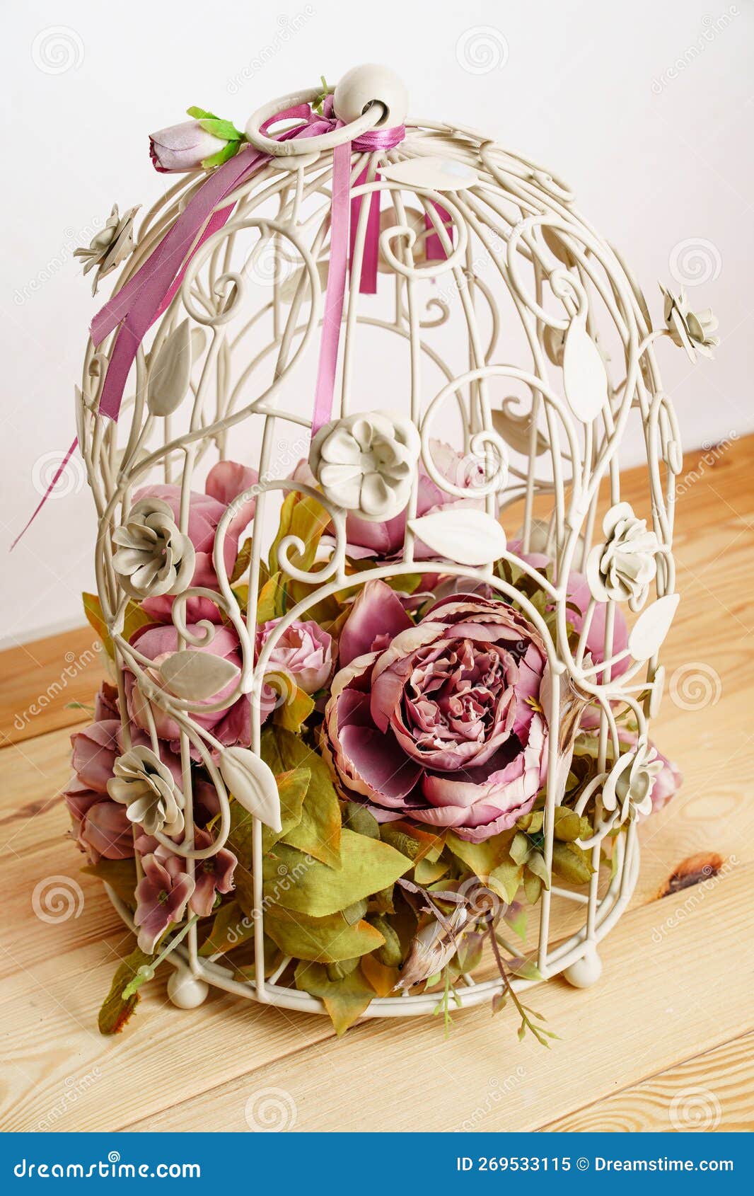 Decorative Cage with a Composition of Artificial Flowers. Stock Image ...