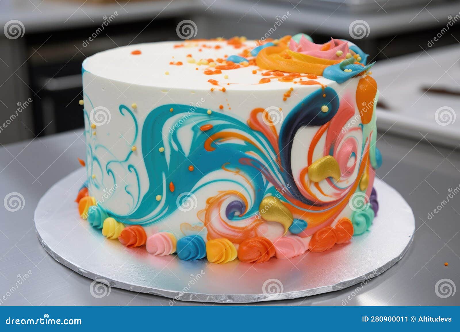 Decorative Cake with Swirls, Swoops and Pops of Color Stock Image ...