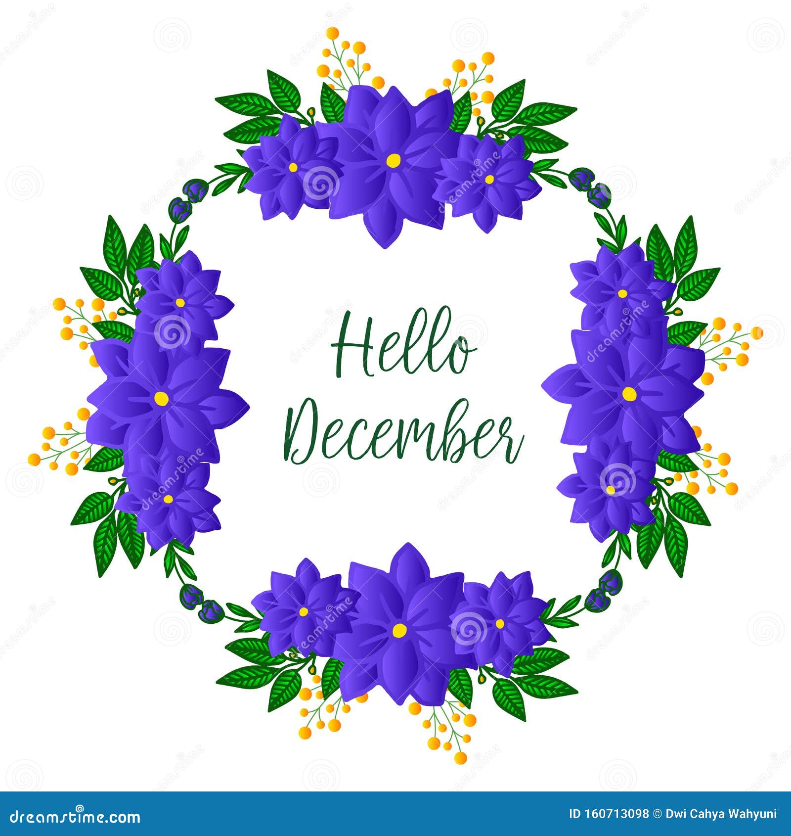 Decorative of Card Hello December, with Feature Purple Flower Frame ...